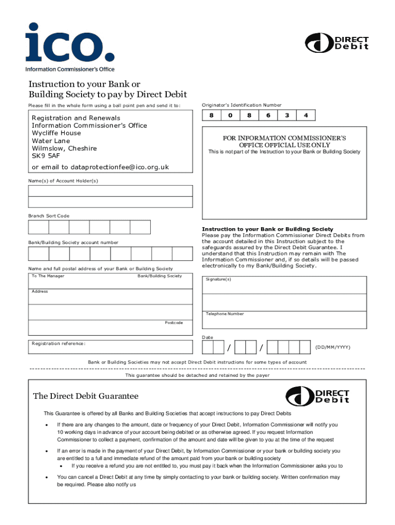 Fillable Online Instruction to Your Bank or Building Society to Pay by ...