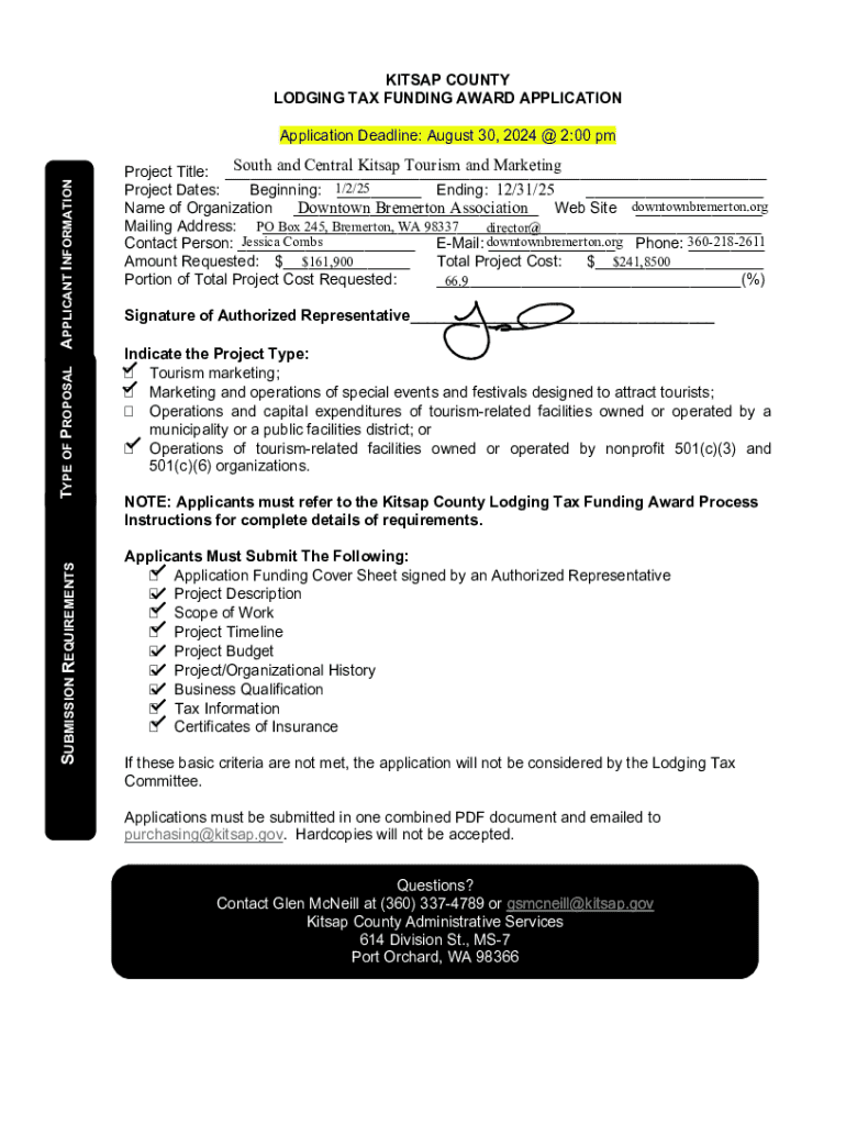 Fillable Online Lodging Tax Funding Award Application Fax Email Print - pdfFiller