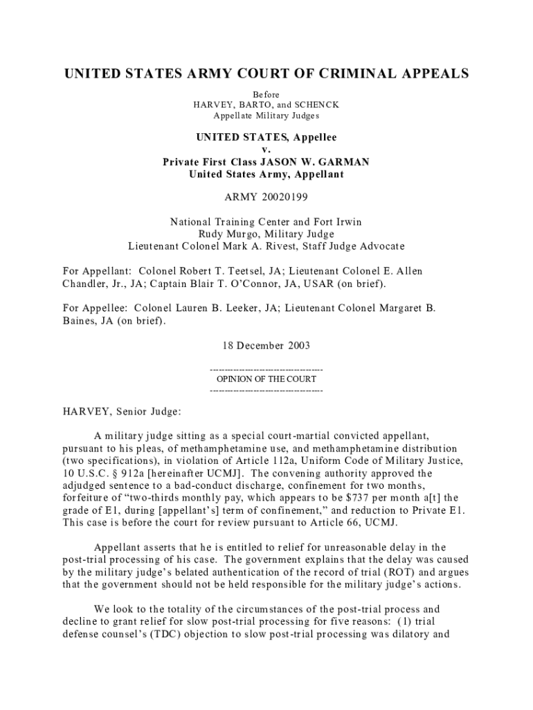 Fillable Online PANEL NO. 4 IN THE UNITED STATES ARMY COURT OF ... Fax ...