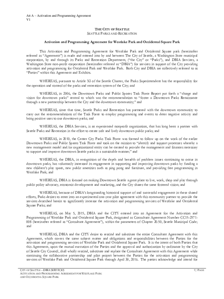 Fillable Online Activation and Programming Agreement for Westlake Park ...