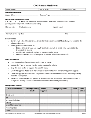 Fillable Online Cacfp Infant Meal Form Fax Email Print - pdfFiller