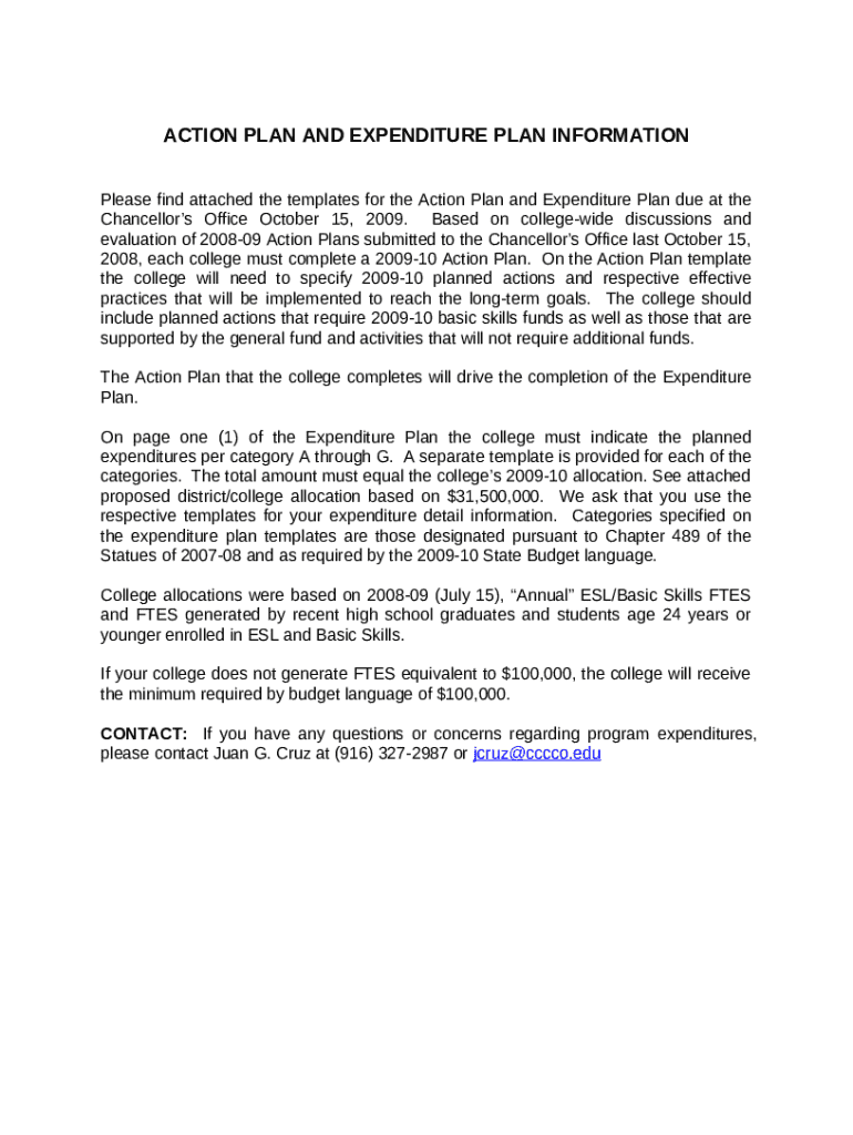 Action Plan and Expenditure Plan Ination Doc Template | pdfFiller