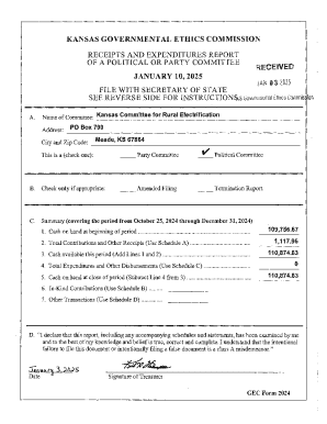 Fillable Online Kansas Governmental Ethics Commission - Receipts and ...