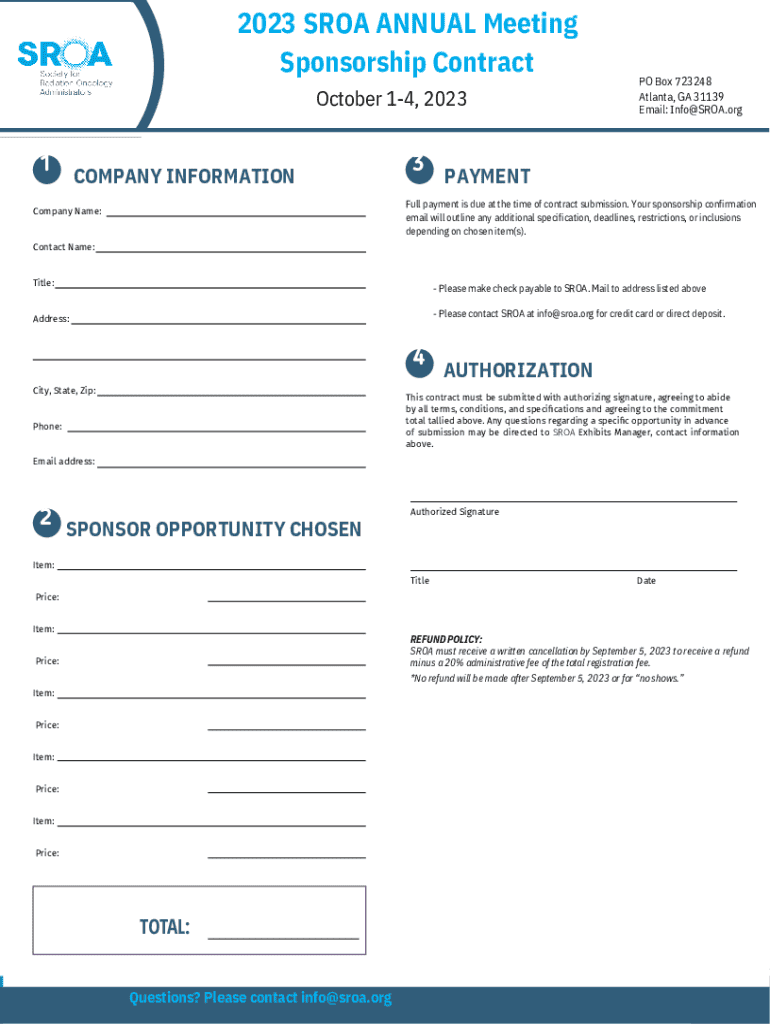 Fillable Online 2023 Sroa Annual Meeting Sponsorship Opportunities Fax ...