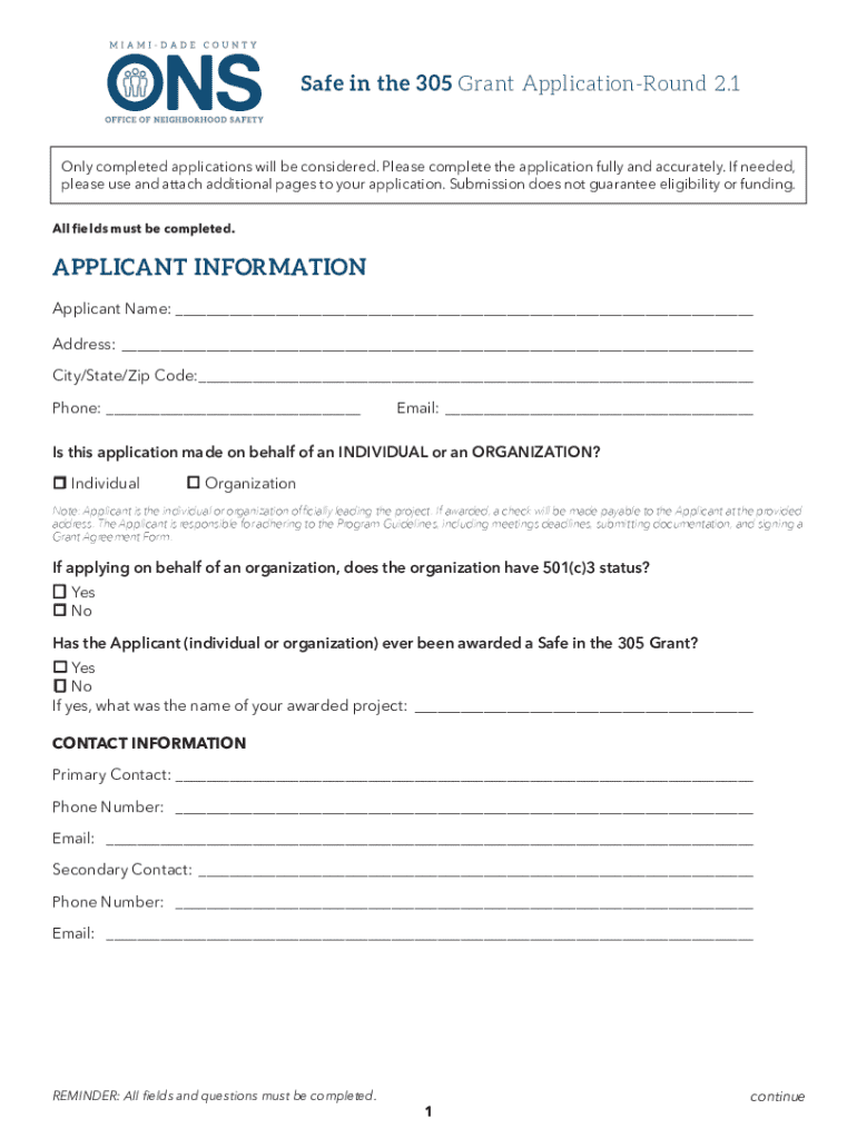 Fillable Online safe-in-the-305-grant-application. ... Fax Email Print ...