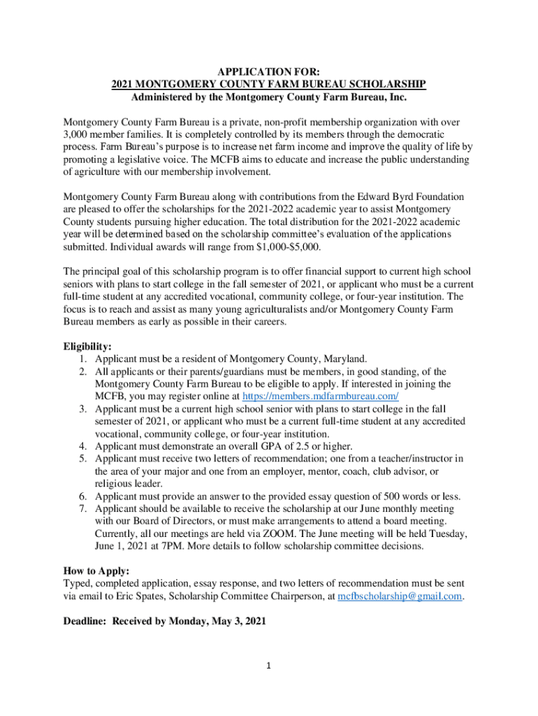 Fillable Online Montgomery County Farm Bureau Scholarship Application for 2021-2022 Fax Email ...
