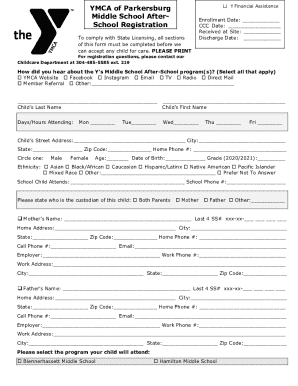 Fillable Online Ymca of Parkersburg Middle School After-school ...