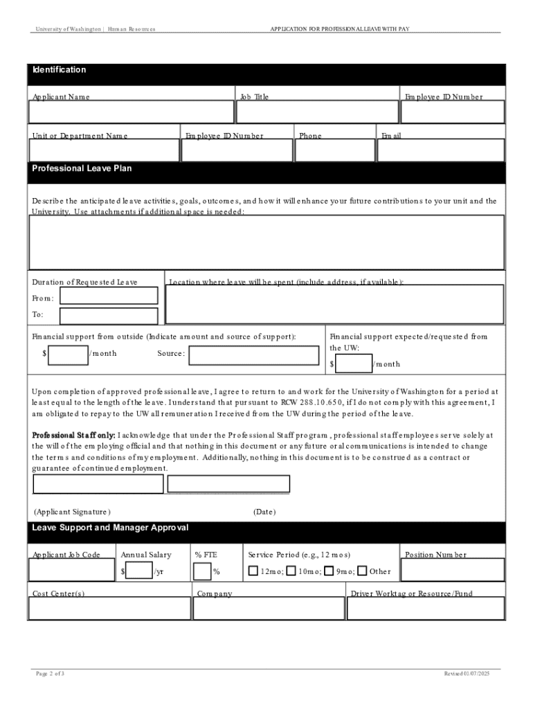 Fillable Online Instructions for Applying for Professional Leave With ...