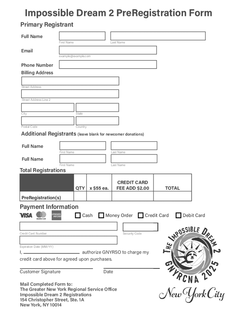 Fillable Online Impossible Dream 2 Convention Pre-registration Fax Email Print - pdfFiller