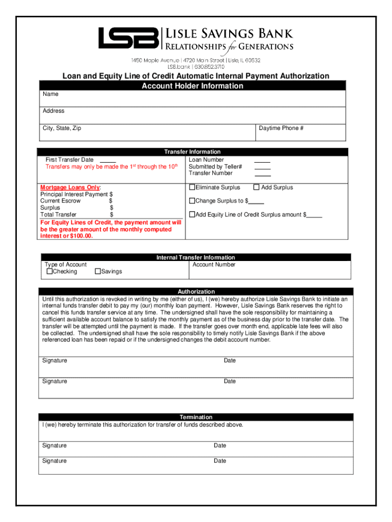 Fillable Online Automatic Payment Authorization for Loans and Equity Lines of Credit Fax Email ...