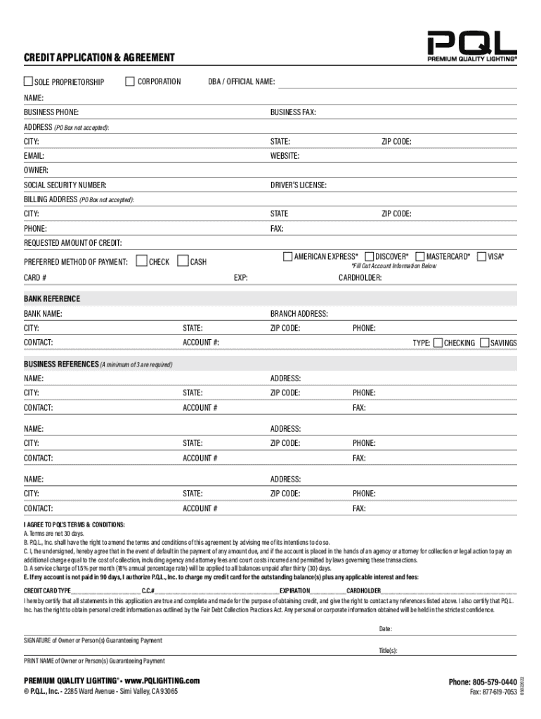 Fillable Online Credit Application & Agreement Fax Email Print - pdfFiller