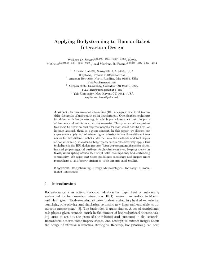 Fillable Online Applying Bodystorming to Human-robot Interaction Design ...