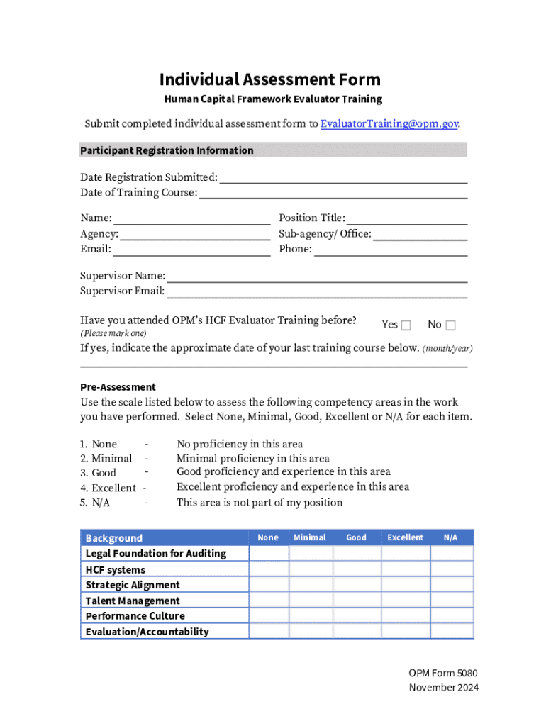 Fillable Online Free Individual Assessment Form for Evaluator Training Fax Email Print - pdfFiller