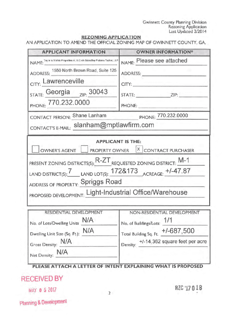 Fillable Online Rezoning Application for Taylor & Mathis Properties V ...
