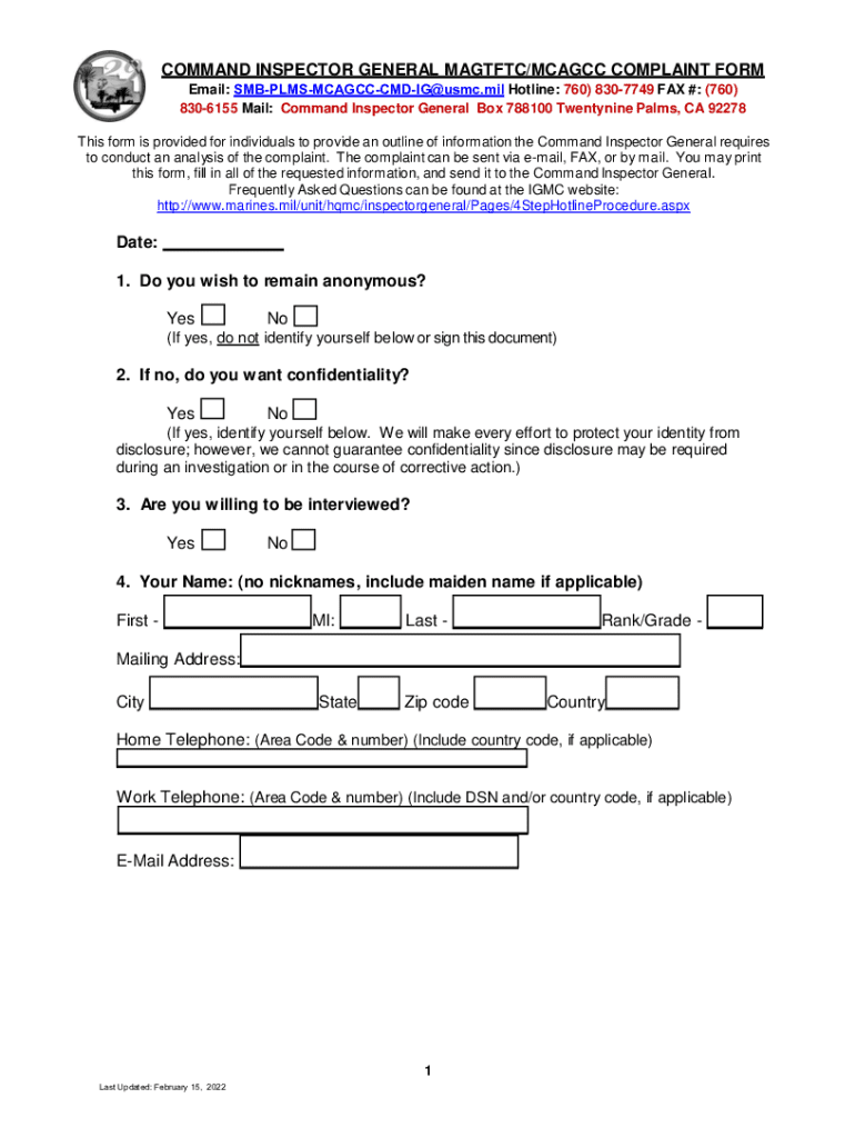 Fillable Online IG Online Complaint Form - Military Sealift Command - Navy.mil Fax Email Print ...
