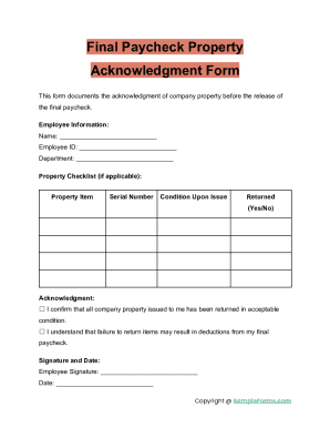 Fillable Online Final Paycheck Property Acknowledgment Fax Email Print ...