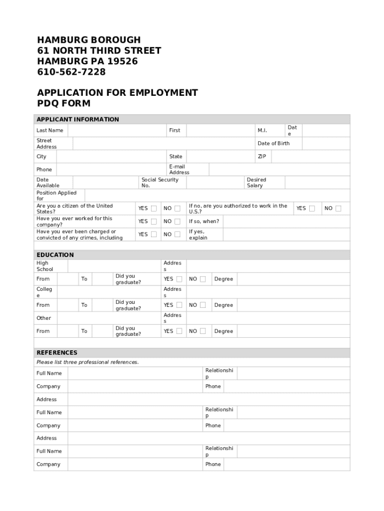Application for Employment Pdq Doc Template | pdfFiller