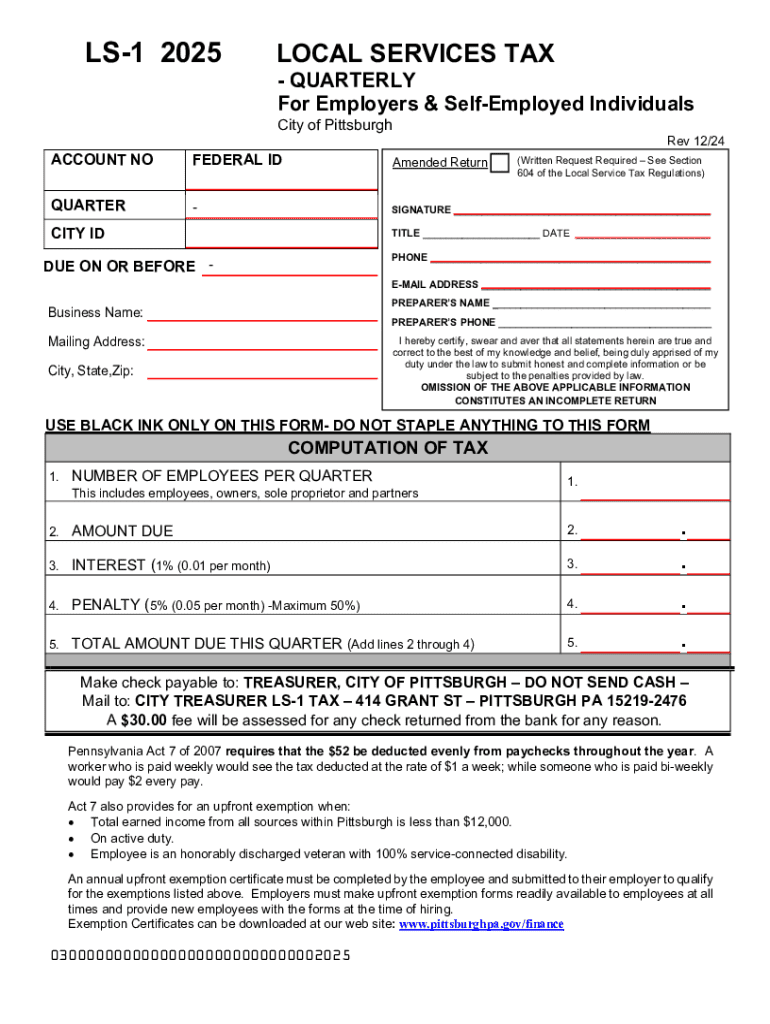 Fillable Online Local Services Tax Return Fax Email Print - pdfFiller