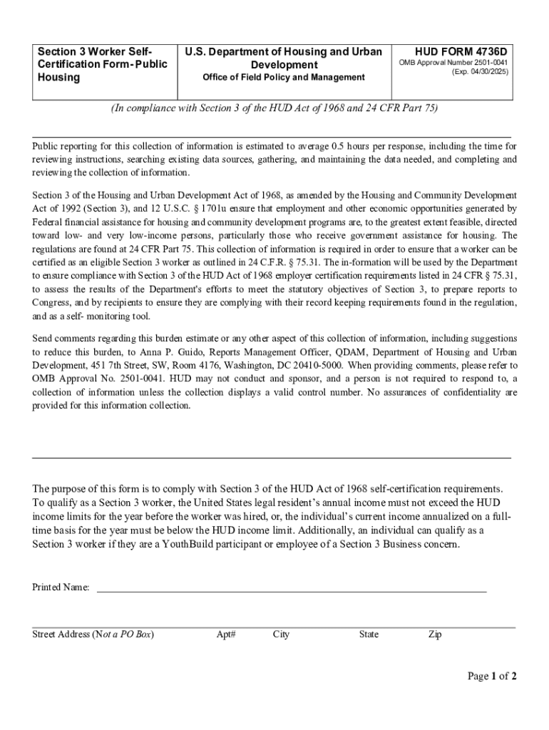 Fillable Online Section 3 Worker Self-certification Form - Public ...