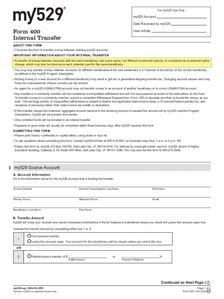 Fillable Online Form 400 Internal Transfer Fax Email Print - pdfFiller