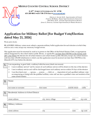 Fillable Online Application for Military Ballot for Budget Vote/election Fax Email Print - pdfFiller
