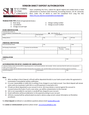 Fillable Online Vendor Direct Deposit Authorization Form Fax Email ...