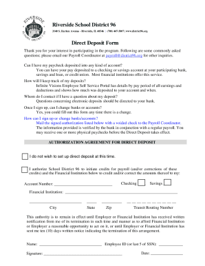 Fillable Online Riverside School District 96 Direct Deposit Authorization Fax Email Print ...