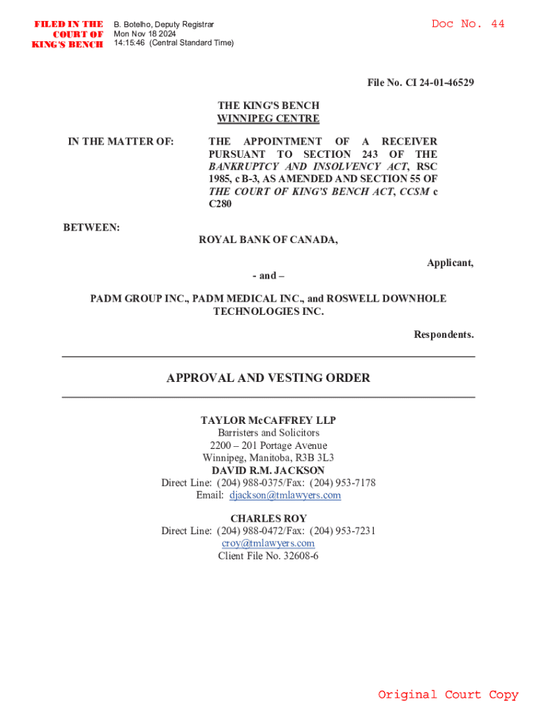 Fillable Online Change in Protocol for Filing King\'s Bench Court ...