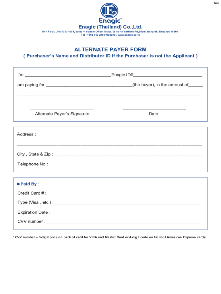Fillable Online Enagic Alternate Payer Form Fax Email Print - pdfFiller