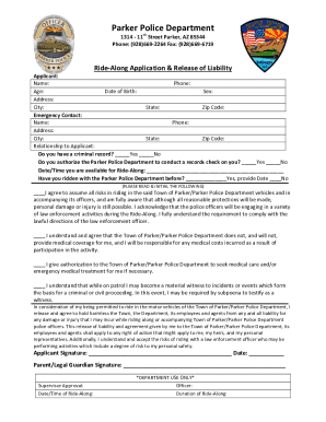 Fillable Online Parker Police Department Ride-along Application Fax ...