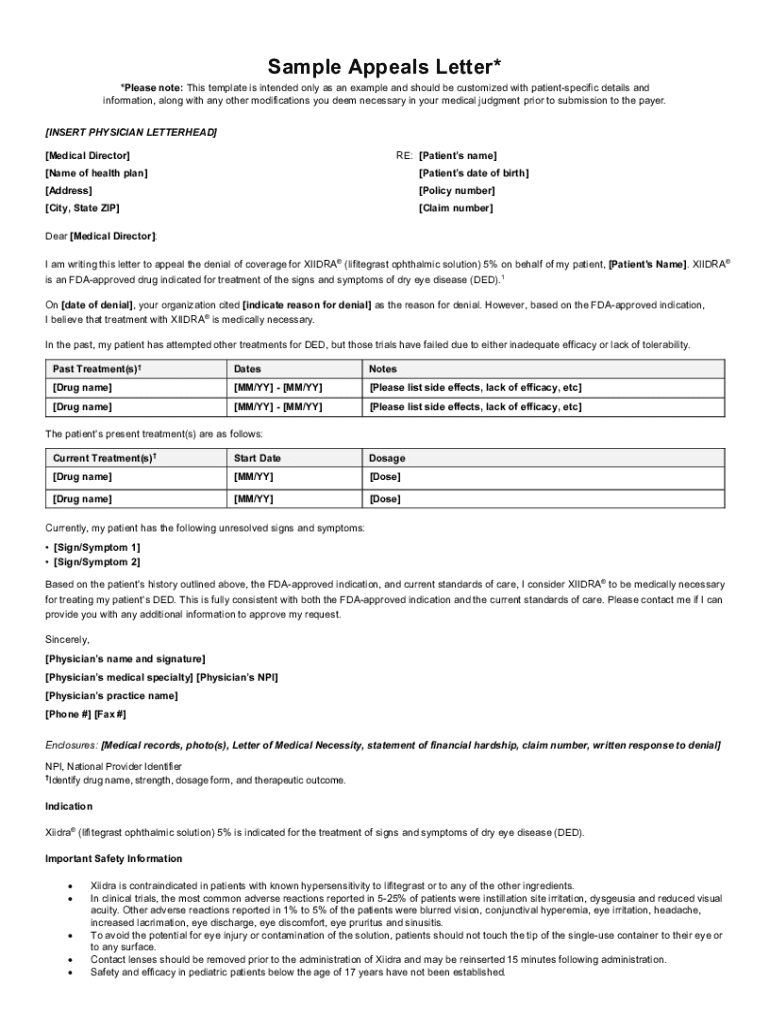 Fillable Online Sample Appeal Letter Template for Claim Denial Fax ...