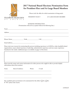 Fillable Online 2017 National Board Elections Nomination Form for ...