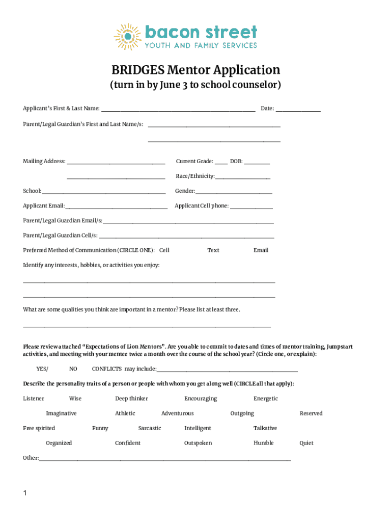 Fillable Online Bridges Mentor Application Form Fax Email Print - pdfFiller