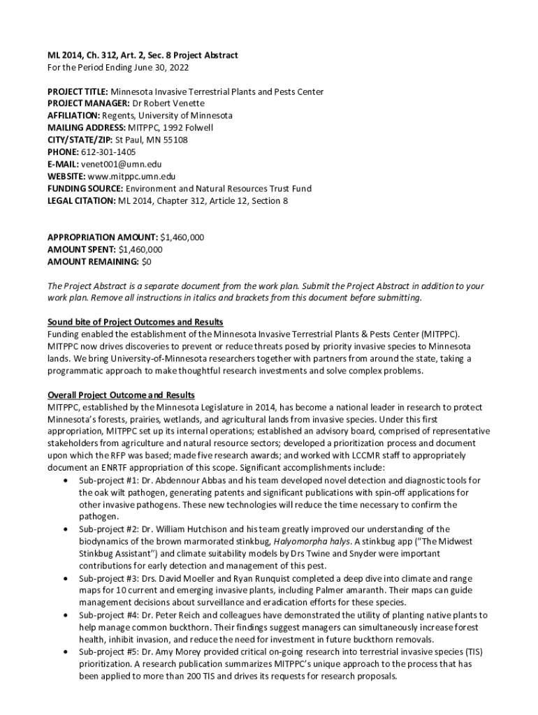 Fillable Online Minnesota Invasive Terrestrial Plants and Pests Center Final Report Fax Email ...