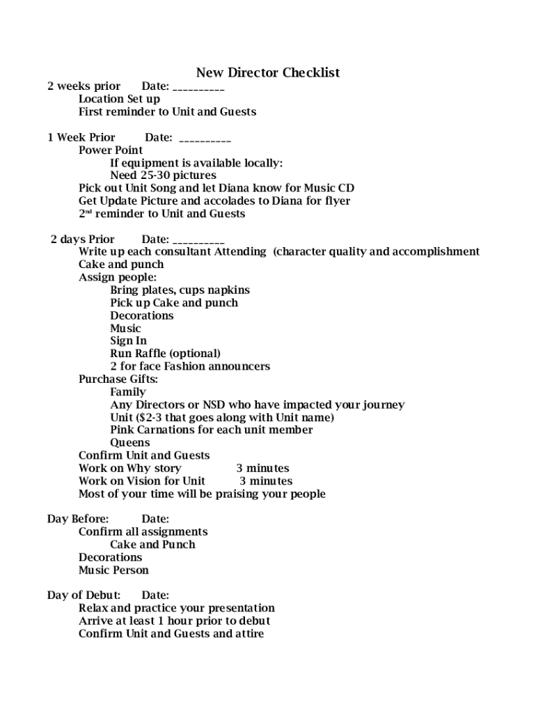 Fillable Online New Director Checklist Fax Email Print - pdfFiller