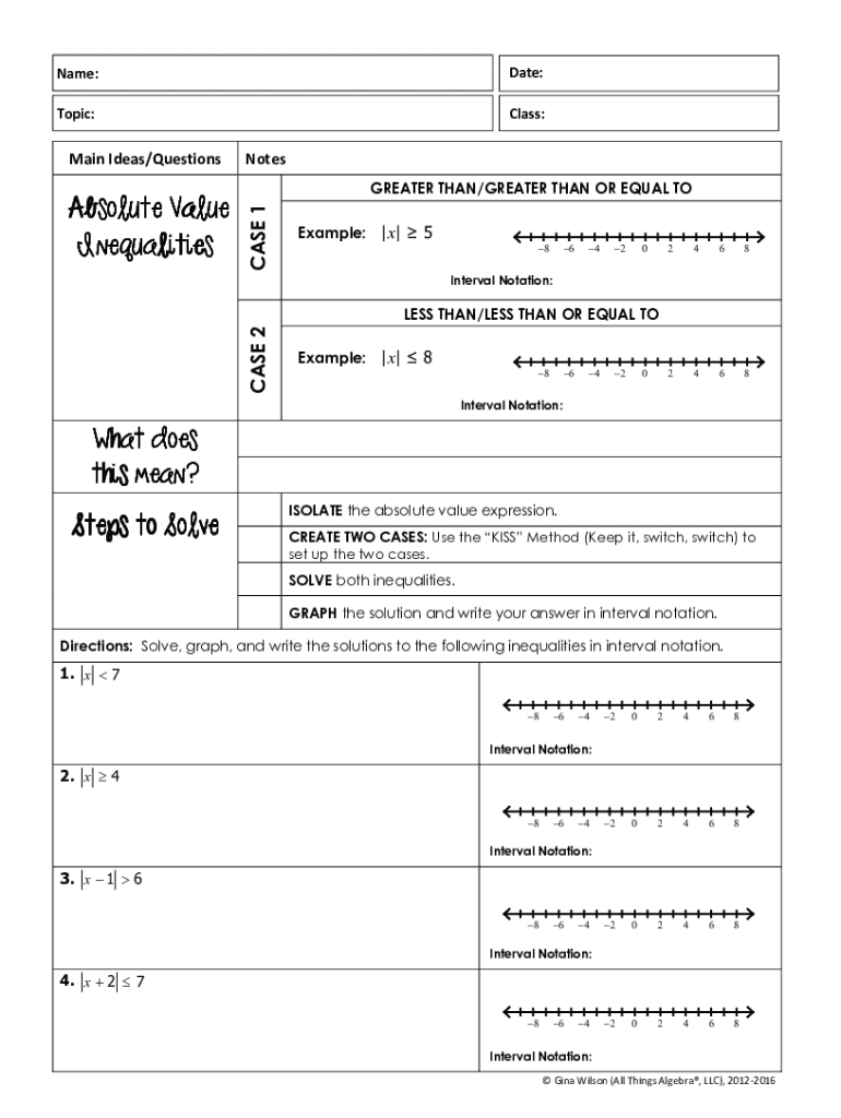 Fillable Online Absolute Value Inequalities Inequalities Steps to Solve ...
