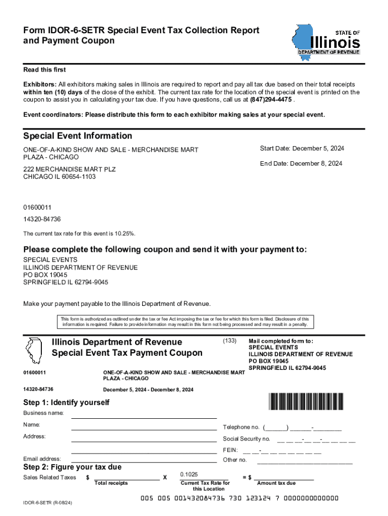 Fillable Online Form IDOR-6-SETR Special Event Tax Collection Report ...