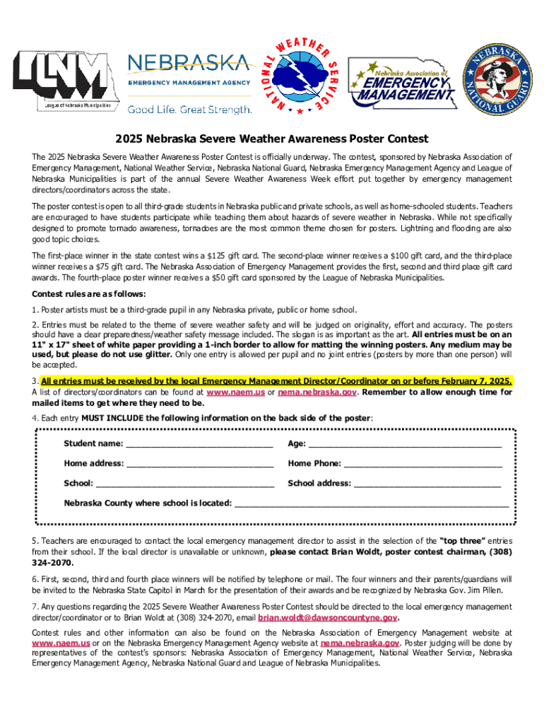 Fillable Online Severe Weather Awareness Poster Contest Announced Fax ...