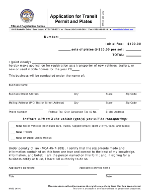 Fillable Online Application for Transit Permit and Plates Fax Email ...