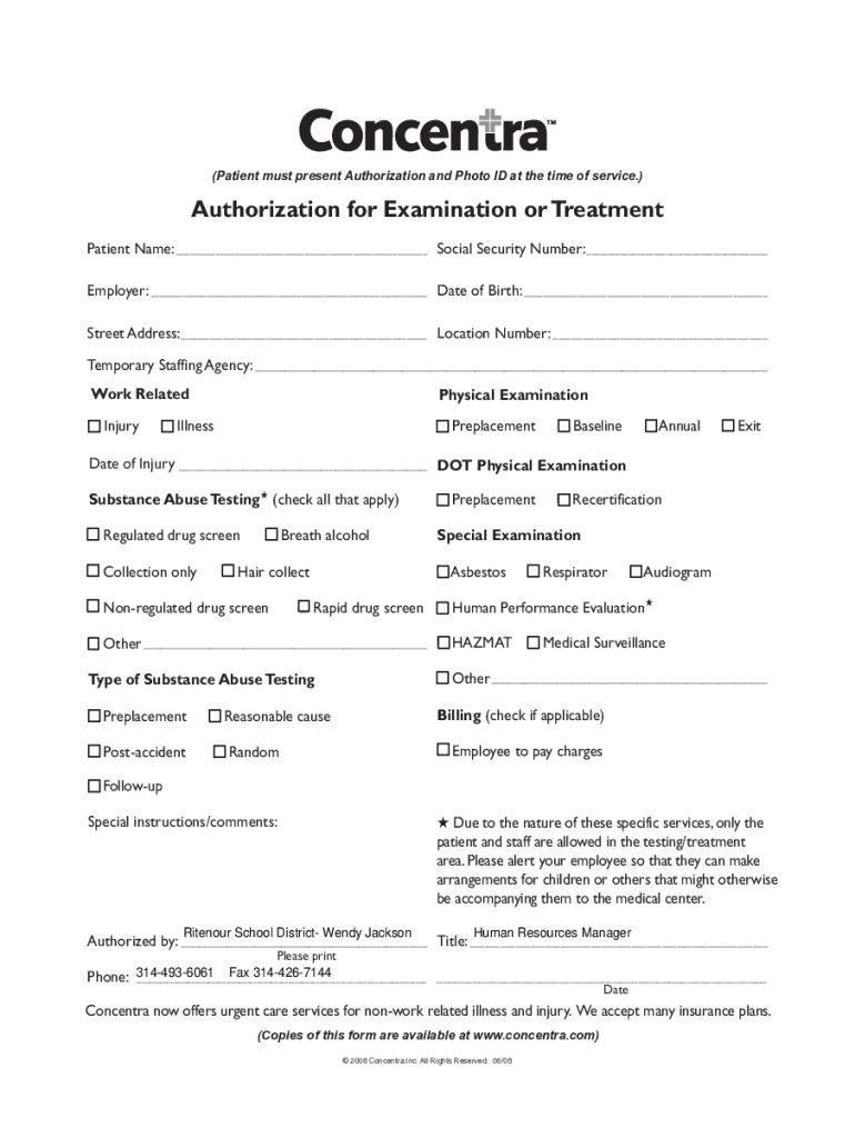 Fillable Online Authorization for Examination or Treatment Fax Email ...