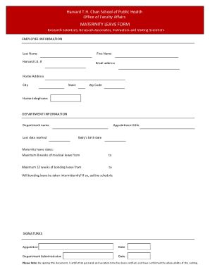 Fillable Online Maternity Leave Form for Harvard T.h. Chan School of ...