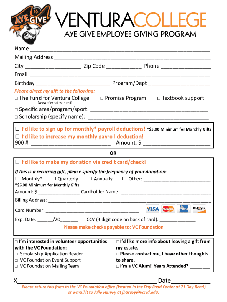 Fillable Online Aye Give Employee Giving Program Fax Email Print ...