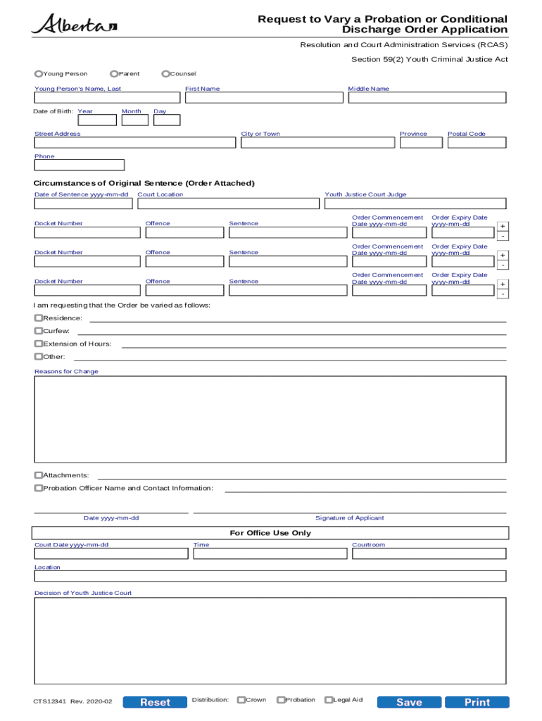 Fillable Online Request to Vary a Probation or Conditional Discharge ...
