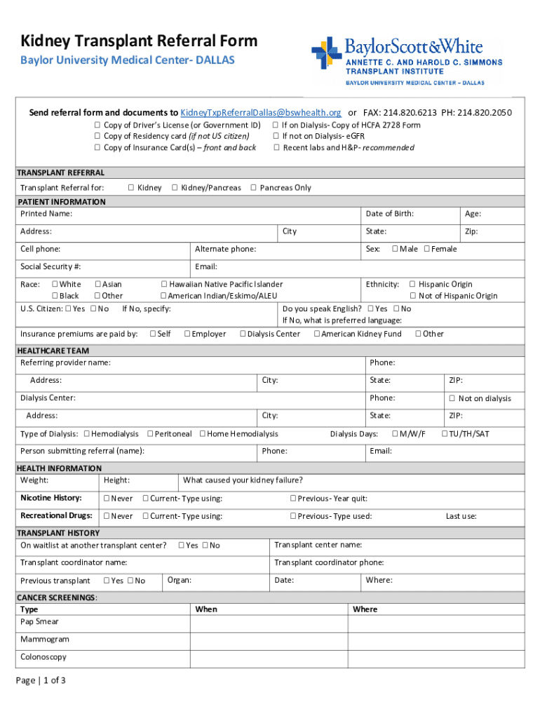 Fillable Online Baylor University Medical Center- DALLAS Fax Email Print - pdfFiller
