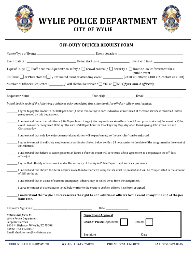 Fillable Online OFF-DUTY OFFICER REQUEST FORM Fax Email Print - pdfFiller