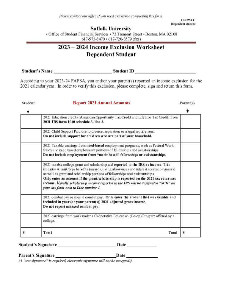 Fillable Online 2023 2024 Income Exclusion Worksheet Fax Email Print ...