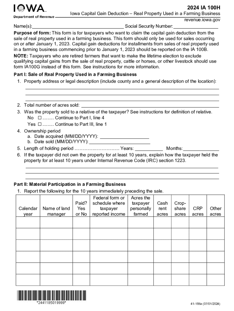 Fillable Online Iowa Capital Gain Deduction Real Property Used in a ...
