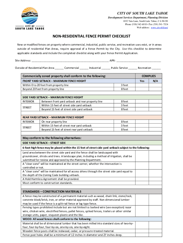 Fillable Online NON-RESIDENTIAL FENCE PERMIT CHECKLIST Fax Email Print ...