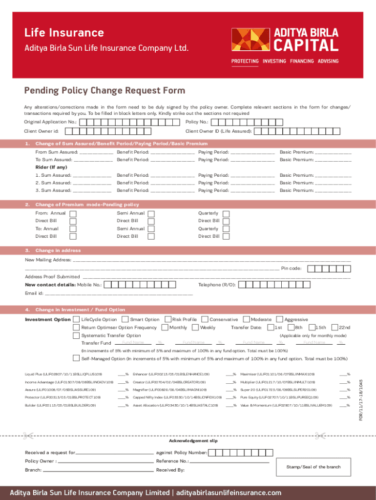 Fillable Online Pending Policy Change Request Form Fax Email Print ...
