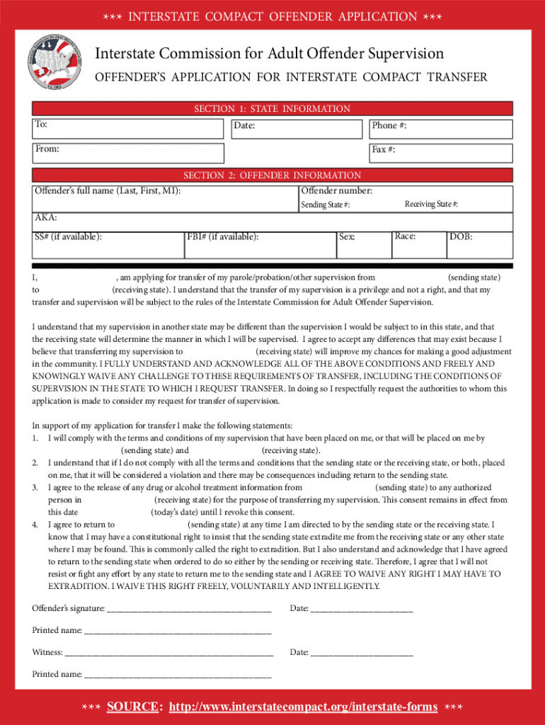 2019-2025 Form ICAOS Offenders Application for Interstate Compact ...